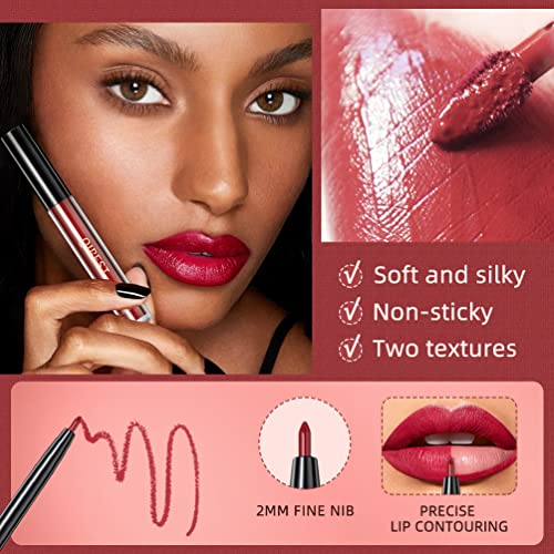 ZAMANIYA 3 In 1 Lip Gloss Set With Matte Lipstick ,Moisturizing Lip Gloss And 2mm Lip Liner Liquid Lipstick Long Lasting Makeup Lip Plumping Lipstick Lipgloss Soft And Smooth Like Cream (05 - Maple Leaf Red-Brown)