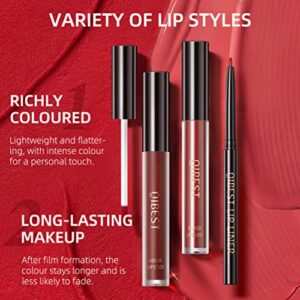 ZAMANIYA 3 In 1 Lip Gloss Set With Matte Lipstick ,Moisturizing Lip Gloss And 2mm Lip Liner Liquid Lipstick Long Lasting Makeup Lip Plumping Lipstick Lipgloss Soft And Smooth Like Cream (05 - Maple Leaf Red-Brown)