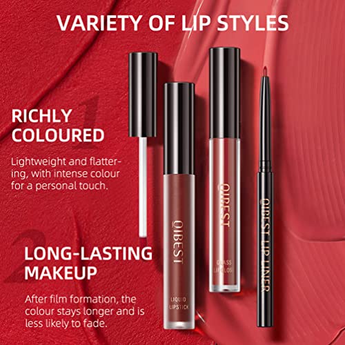 ZAMANIYA 3 In 1 Lip Gloss Set With Matte Lipstick ,Moisturizing Lip Gloss And 2mm Lip Liner Liquid Lipstick Long Lasting Makeup Lip Plumping Lipstick Lipgloss Soft And Smooth Like Cream (05 - Maple Leaf Red-Brown)