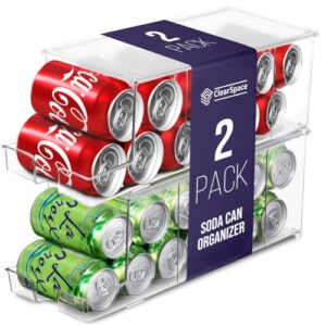 clearspace soda can organizer & soda can dispenser for refrigerator - fridge organizer & stackable drink organizer for fridge, can organizer for refrigerator - holds 12 cans each, bpa free - 2 pack