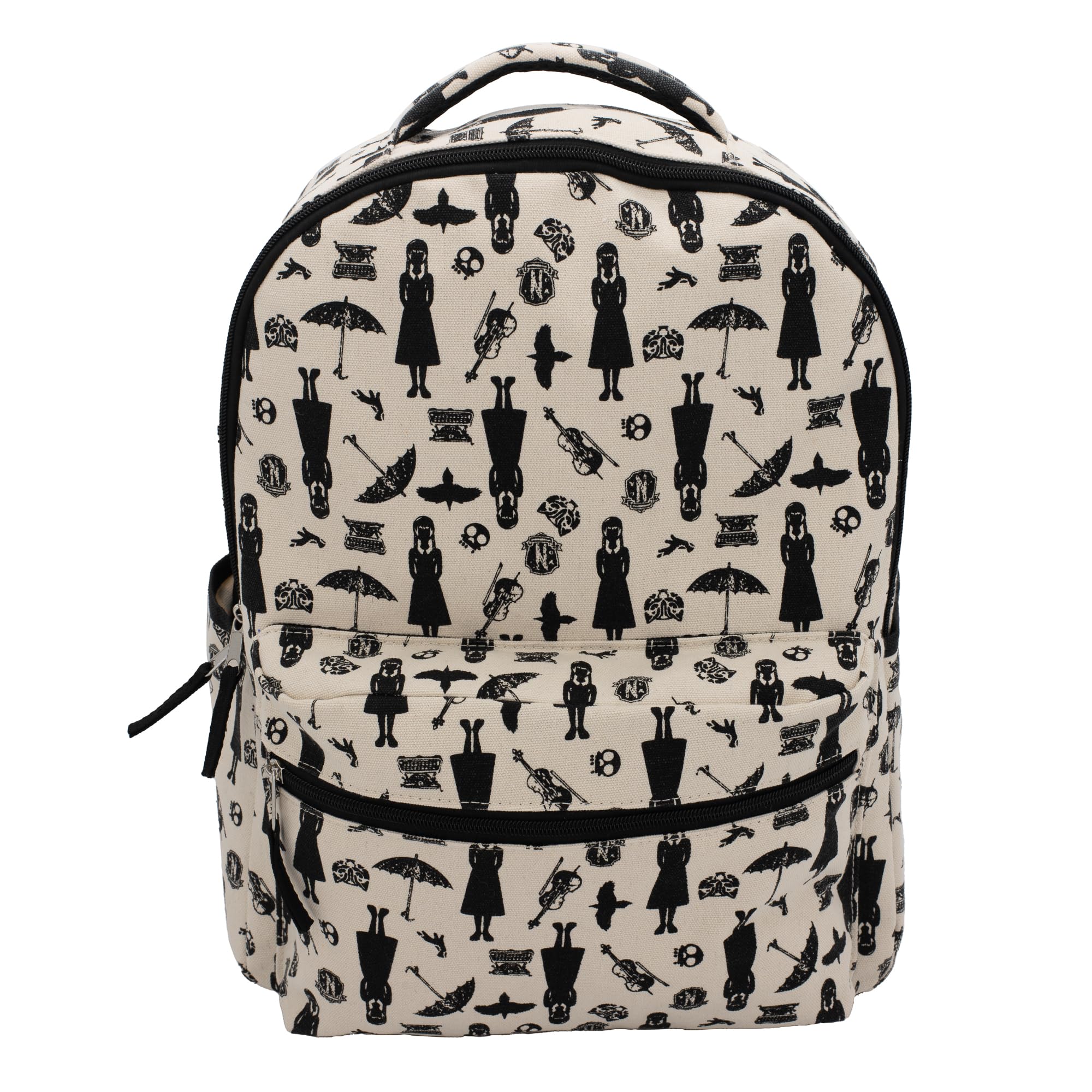 AI ACCESSORY INNOVATIONS Wednesday Adams Icons Backpack, Nevermore Academy 16 Inch Girls School Bag, Natural & Black