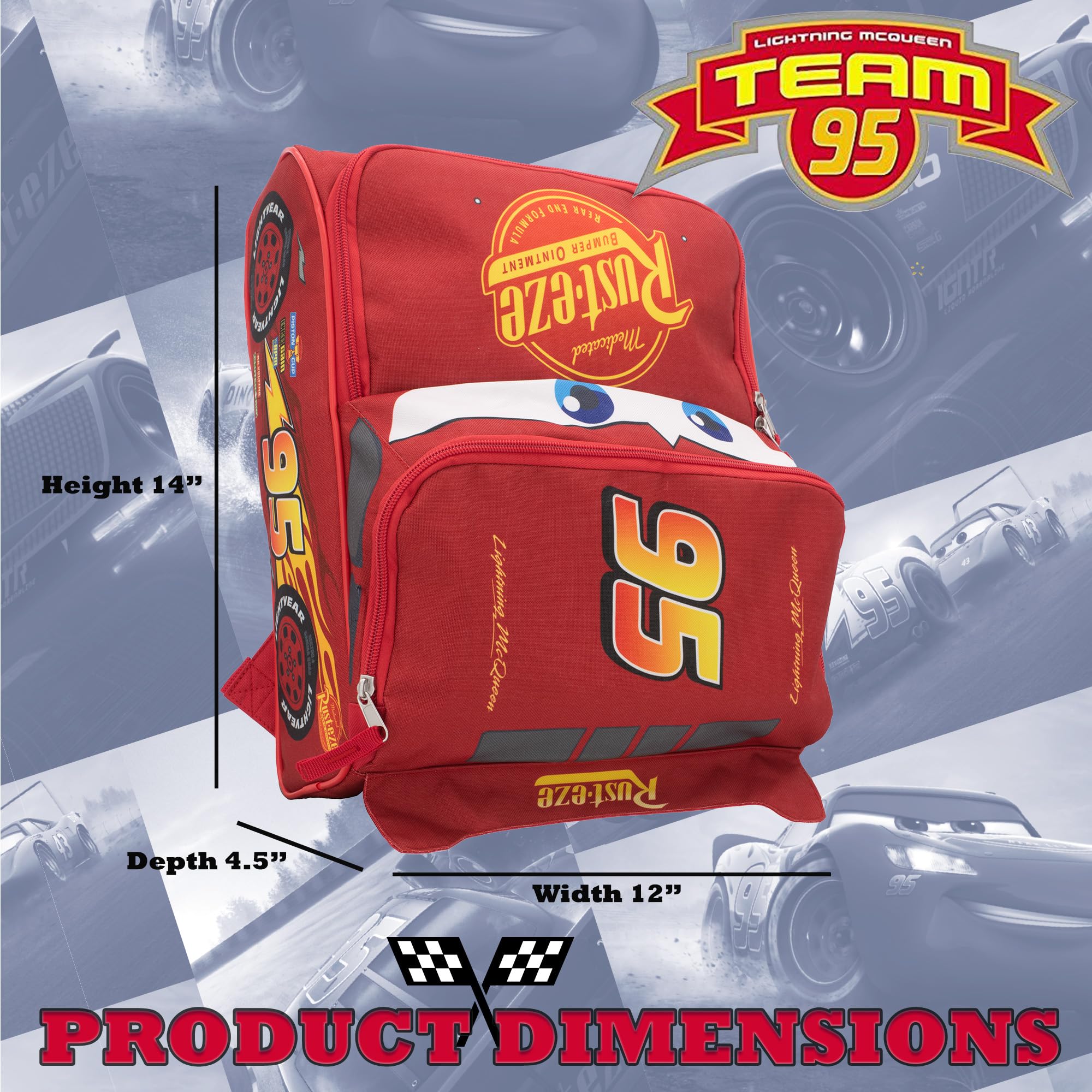 Disney Pixar Cars 14” Lightning McQueen Shaped Backpack for Boys & Girls, Kids School Bag, Red