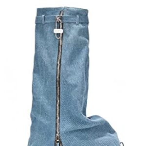 Cape Robbin Women's Fold Over Knee High Boots Platform Heel Padlock Boot with Zipper JENAS - DENIM 7