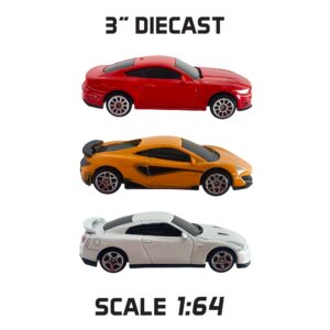 Just For Laughs 6 Diecast Metal Cars, 1:64 Scale Mini Cars, Officially Licensed - Ford F-150, Bentley Continental GT, Chevrolet Camaro, Ford Mustang 2015, McLaren 600LT, Nissan GT-R (R35)