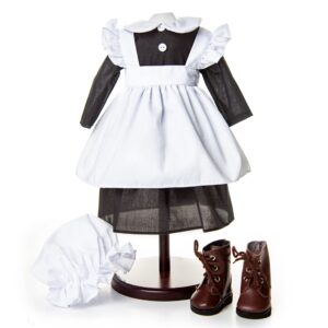 THE QUEEN'S TREASURES 18 in Doll Clothes and Accessories, 5 PC Kitchen Maid Uniform with Dress, Cap, Apron, Pantaloons. Includes Boots. Fits American Girl Dolls. Doll NOT Included