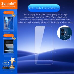 seninhi [3+3Pack] for iphone 12 (6.1inch) Screen Protector 3Pack + Camera Lens Protector 3Pack, Tempered Glass Screen Protector [With Easy Installation Frame] [9H Hardness] [Anti-Scratch] [Bubble