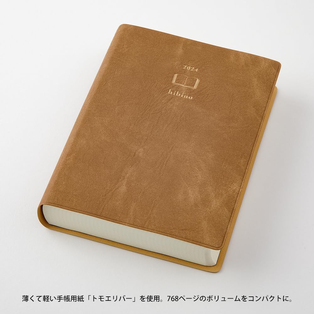 Midori hibino 22290006 Planner, 2024, A6, Daily Blue-Green (Starts January 2024) (Camel)