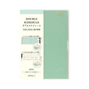 midori 22266006 double schedule planner, 2024, b6, monthly money, pink (starts october 2023) (teal)