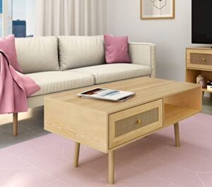 atlantic loft & luv remy boho mid-century natural storage drawer and shelf, finish rattan coffee table