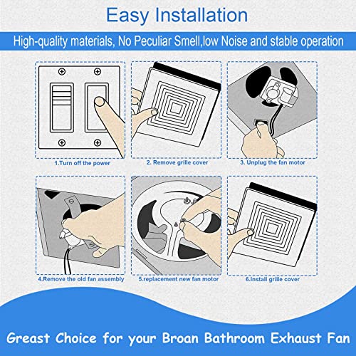 𝙐𝙥𝙜𝙧𝙖𝙙𝙚𝙙 S97009796 Bathroom Exhaust Fan Motor Blower Assembly Replacement for Broan Nutone Bulb Ceiling Heater 162-E、G、J、K、L、M and 164-E、G、J、K、L、M