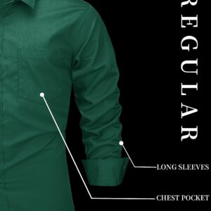 MAGCOMSEN Men's Dress Shirts Long Sleeve Button Up Shirt with Pocket Fitted Formal Business Wear Solid Cotton Fashion Shirts Dark Green, L