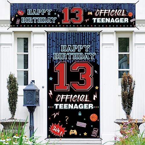 Happy 13th Birthday Decoration Set, Official Teenager 13 Birthday Backdrop Banner for Boys Girls, Thirteenth Birthday Party Yard Sign 13 Year Old Photo Booth Props Poster, Sturdy, Fabric, PHXEY