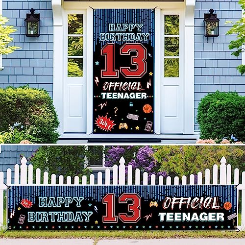 Happy 13th Birthday Decoration Set, Official Teenager 13 Birthday Backdrop Banner for Boys Girls, Thirteenth Birthday Party Yard Sign 13 Year Old Photo Booth Props Poster, Sturdy, Fabric, PHXEY