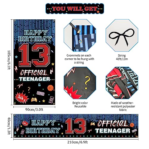 Happy 13th Birthday Decoration Set, Official Teenager 13 Birthday Backdrop Banner for Boys Girls, Thirteenth Birthday Party Yard Sign 13 Year Old Photo Booth Props Poster, Sturdy, Fabric, PHXEY