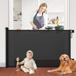 retractable baby gates for doorways, probebi retractable dog gate for stairs extends to 54" wide 34" tall, mesh baby gate, gates for dogs indoor, suitable for hallways, doorways, deck, porch (black)