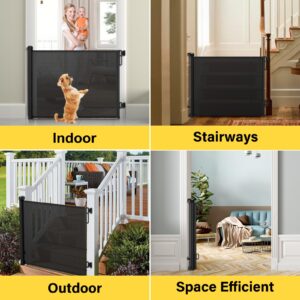 Retractable Baby Gates for Doorways, PRObebi Retractable Dog Gate for Stairs Extends to 54" Wide 34" Tall, Mesh Baby Gate, Gates for Dogs Indoor, Suitable for Hallways, Doorways, Deck, Porch (Black)