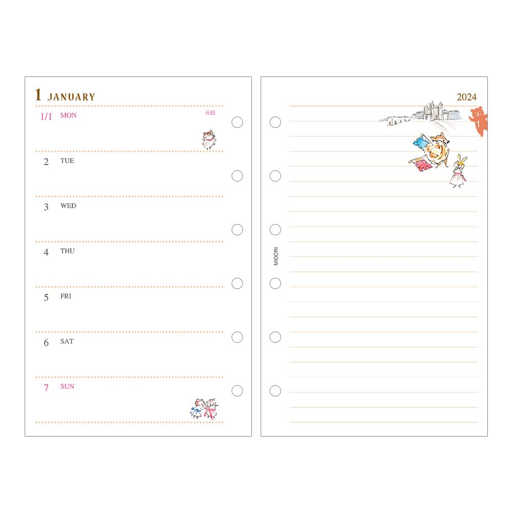 Midori 27090006 Notebook, Refill, 2024 B7, Weekly Carnival Pattern (Begins January 2024)