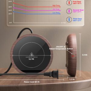 SWEETFULL Coffee Mug Warmer, 36W Electric Coffee Cup Warmer for Desk with 3-Temp Settings Advanced Temperature-Controlled Beverage Warmers Heating Plate for Coffee, Milk, Tea, Candle Wax - Wood