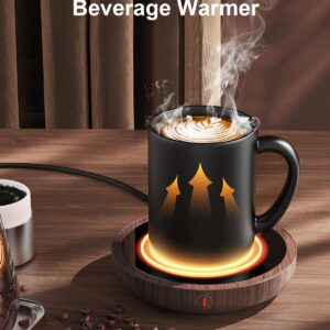 SWEETFULL Coffee Mug Warmer, 36W Electric Coffee Cup Warmer for Desk with 3-Temp Settings Advanced Temperature-Controlled Beverage Warmers Heating Plate for Coffee, Milk, Tea, Candle Wax - Wood