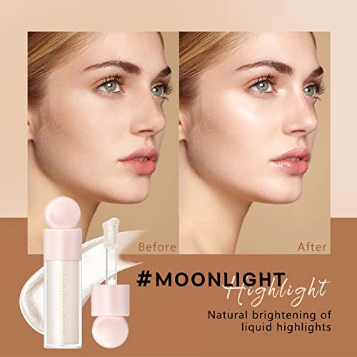 HOSAILY Liquid Highlighter, Natural Brighten Shimmer Light Liquid Luminizer, Silky Smooth Long-lasting Glowing Soft Cream Highlighter for Face Cheekbone Body Glitter Illuminator Makeup (Moonlight)