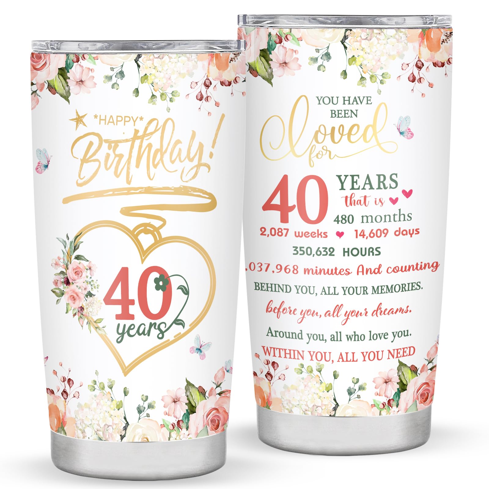 Grawmise 40th Birthday Gifts for Women - 40 & Fabulous Tumbler - 40 Years Old Birthday Gifts Idea for Women - Gifts for Women Besties Friends Sister Coworker Mom Wife Her Turning 40（20oz）