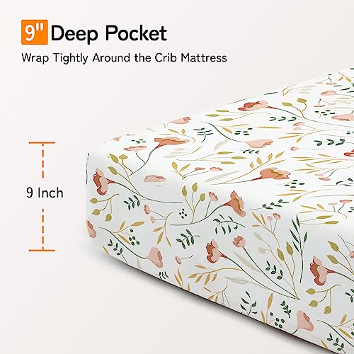 besrey 2 Packs Crib Sheets Fitted for Baby Boy and Girl, with a Storage Bag, Jersey Knit Cotton Baby Crib Sheet for Standard Crib Mattress & Toddler Bed Mattress(Flower Style)