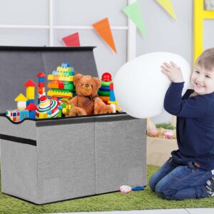 YOLOXO 2 Pack Large Kids Toy Box Chest Storage Organizer with Flip-Top Lid Dark Grey+Thin Grey