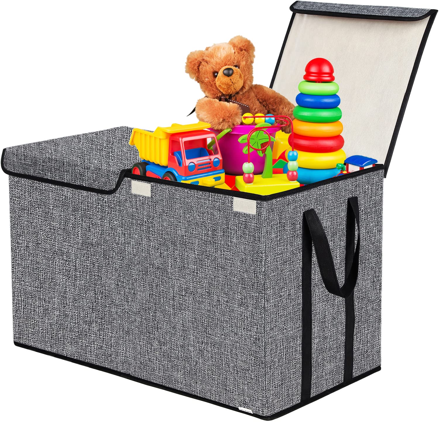 YOLOXO 2 Pack Large Kids Toy Box Chest Storage Organizer with Flip-Top Lid Dark Grey+Thin Grey