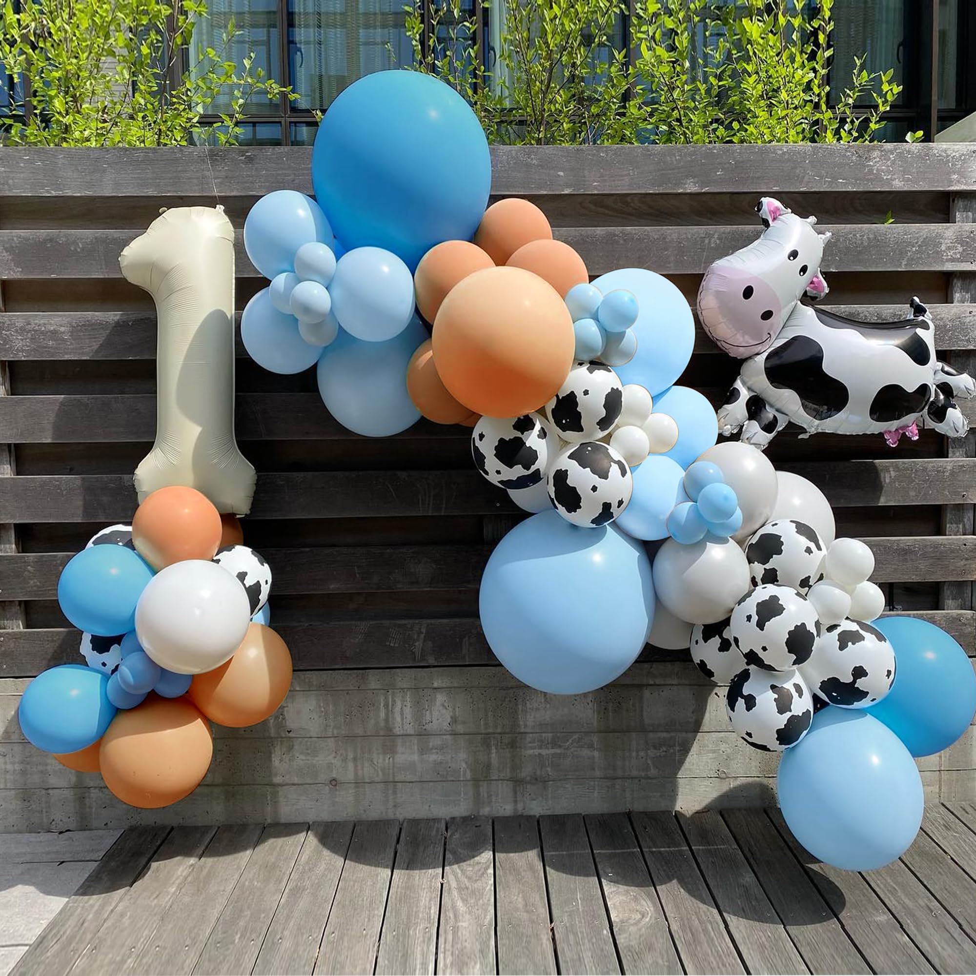 158 PCS Blue Cow Balloons Arch Garland Kit Cow Party Decorations for Baby Shower Birthday Farm Western Cowboy Theme Party Supplies Decorations