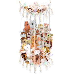 wiazzluk stuffed animal storage hammock - toy corner hanging net for stuffed animals for wall, plushie net with light, toy organizer for nursery play room kids room