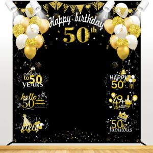 kircirx 50th birthday decorations large 50 birthday banner photography for women men, black gold funny fifty years bday photo booth props party supplies for outdoor indoor