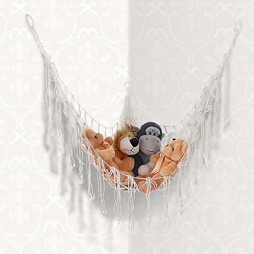 Homaisson 59'' Stuffed Animal Toy Hammock with Hooks, Corner Hanging Net, Macrame Large Corner Mesh Toy Storage, Toy Hammock Organizer, Plush Animal Display Holder