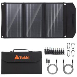 takki 30w foldable solar panel, portable solar charger kit with usb type-c dc outputs for portable power station solar generator outdoor camping