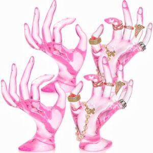 zoofox 4 pack hand jewelry display holder, polyresin mannequin shaped jewelry organizer, preppy jewelry stand for bracelet necklace ring, pink room decor