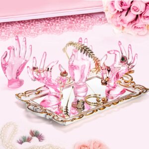 ZOOFOX 4 Pack Hand Jewelry Display Holder, Polyresin Mannequin Shaped Jewelry Organizer, Preppy Jewelry Stand for Bracelet Necklace Ring, Pink Room Decor