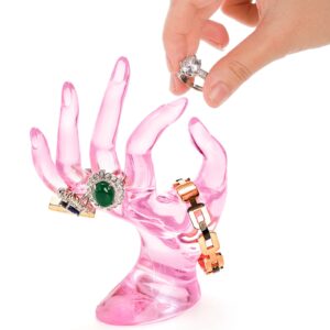 ZOOFOX 4 Pack Hand Jewelry Display Holder, Polyresin Mannequin Shaped Jewelry Organizer, Preppy Jewelry Stand for Bracelet Necklace Ring, Pink Room Decor