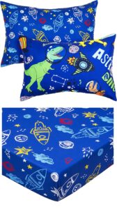 uomny toddler bedding - kids pillowcase for children bedding - fitted crib sheet standard size nursery bedding sheet(blue dinosaur)