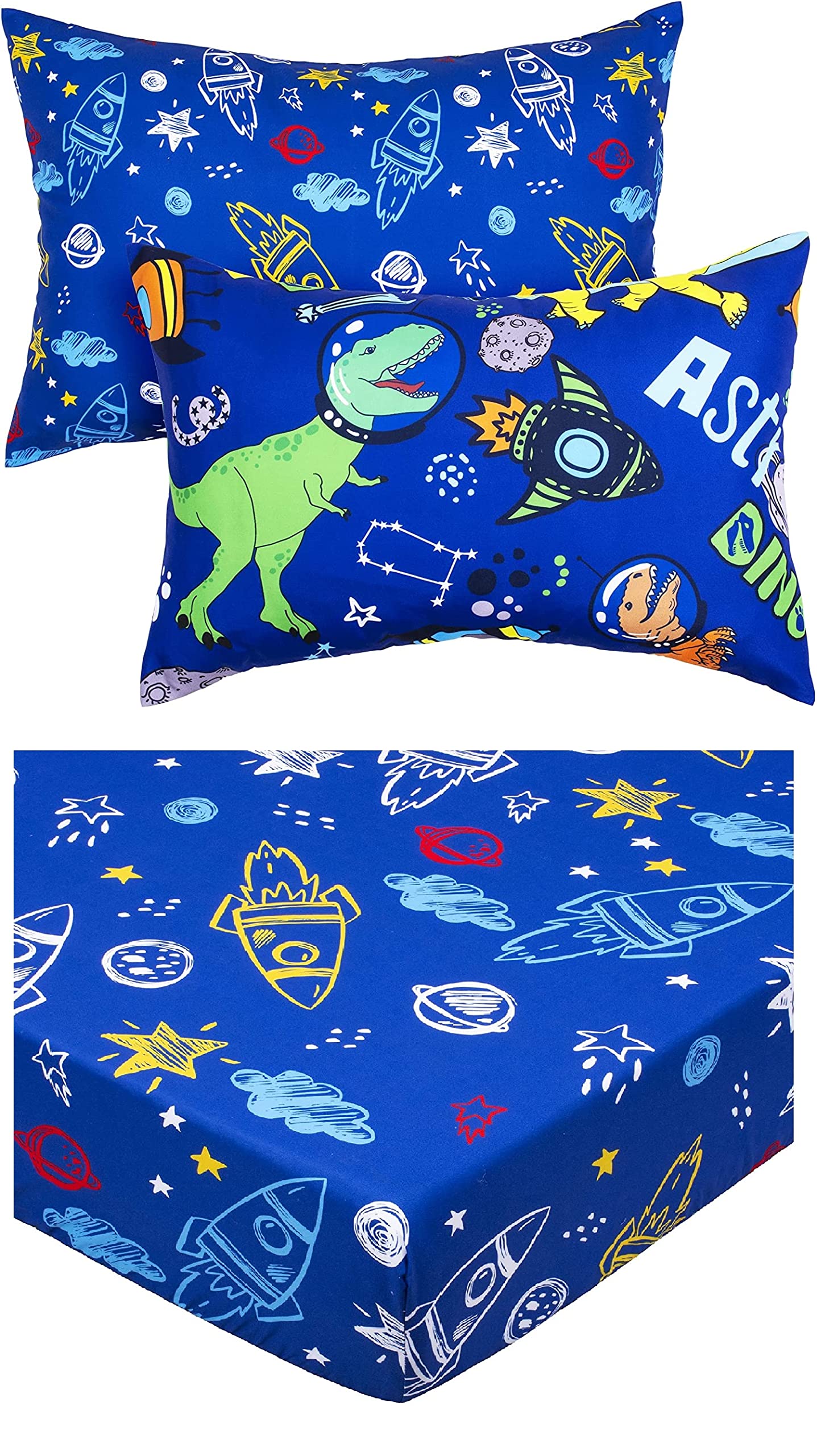 UOMNY Toddler Bedding - Kids Pillowcase for Children Bedding - Fitted Crib Sheet Standard Size Nursery Bedding Sheet(Blue Dinosaur)