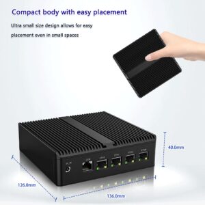 KingnovyPC Firewall Micro Appliance, 4 Port i226 2.5GbE LAN Fanless Mini PC N100, 1* DDR5, HDMI, DP, RJ45 COM, 4*USB Gigabit Ethernet AES-NI VPN Router Openwrt Barebone