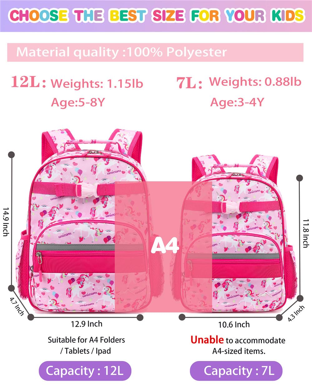 LYNXCHER Toddler Girl Backpack Preschool Kindergarten Kids Backpack Bookbag Elementary School Girls Gifts Small Toddler Backpcak 5 6 Stocking Stuffers for Kids Girls (Pink Unicorn,12L for 5-8 Years)