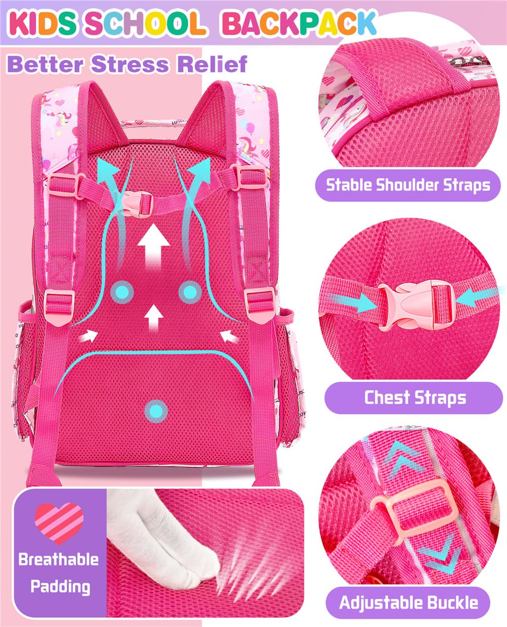 LYNXCHER Toddler Girl Backpack Preschool Kindergarten Kids Backpack Bookbag Elementary School Girls Gifts Small Toddler Backpcak 5 6 Stocking Stuffers for Kids Girls (Pink Unicorn,12L for 5-8 Years)