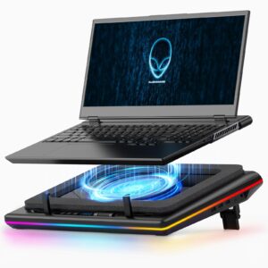 llano rgb laptop cooling pad with powerful turbofan, gaming laptop cooler with infinitely variable speed,touch control,lcd screen,seal foam for rapid cooling laptop15-19in