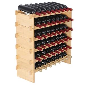 vevor 48 bottle stackable modular wine rack, 6-tier solid bamboo wood storage racks, floor freestanding wines holder display shelf, wobble-free shelves for kitchen, bar, and cellar (natural color)