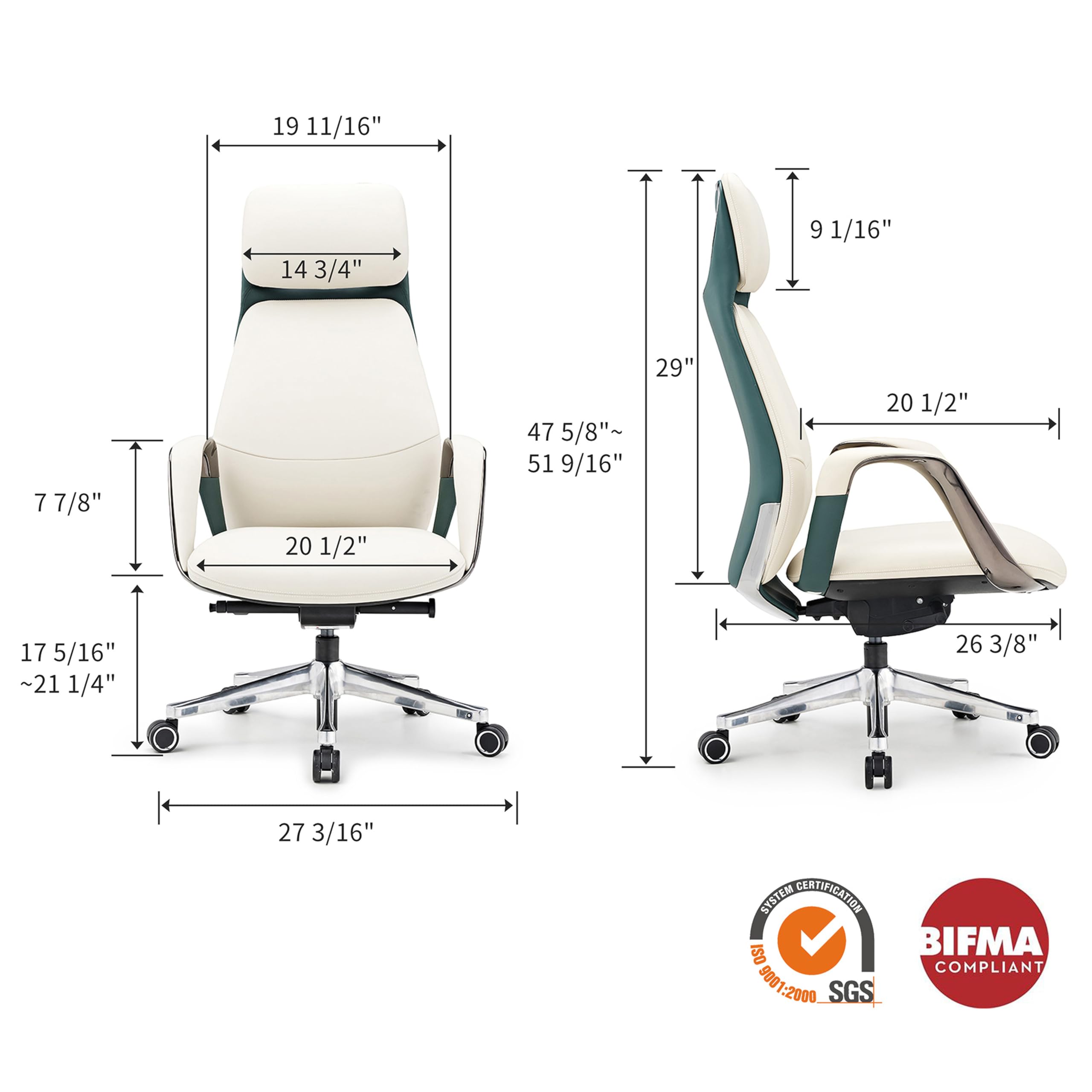 EUREKA ERGONOMIC Genuine Leather Office Chair Ergonomic Executive Chair, Modern Office Chair Home Office Desk Chairs with Wheels, Luxury Office Chair High Back Office Chair with Arms & Aluminum Base