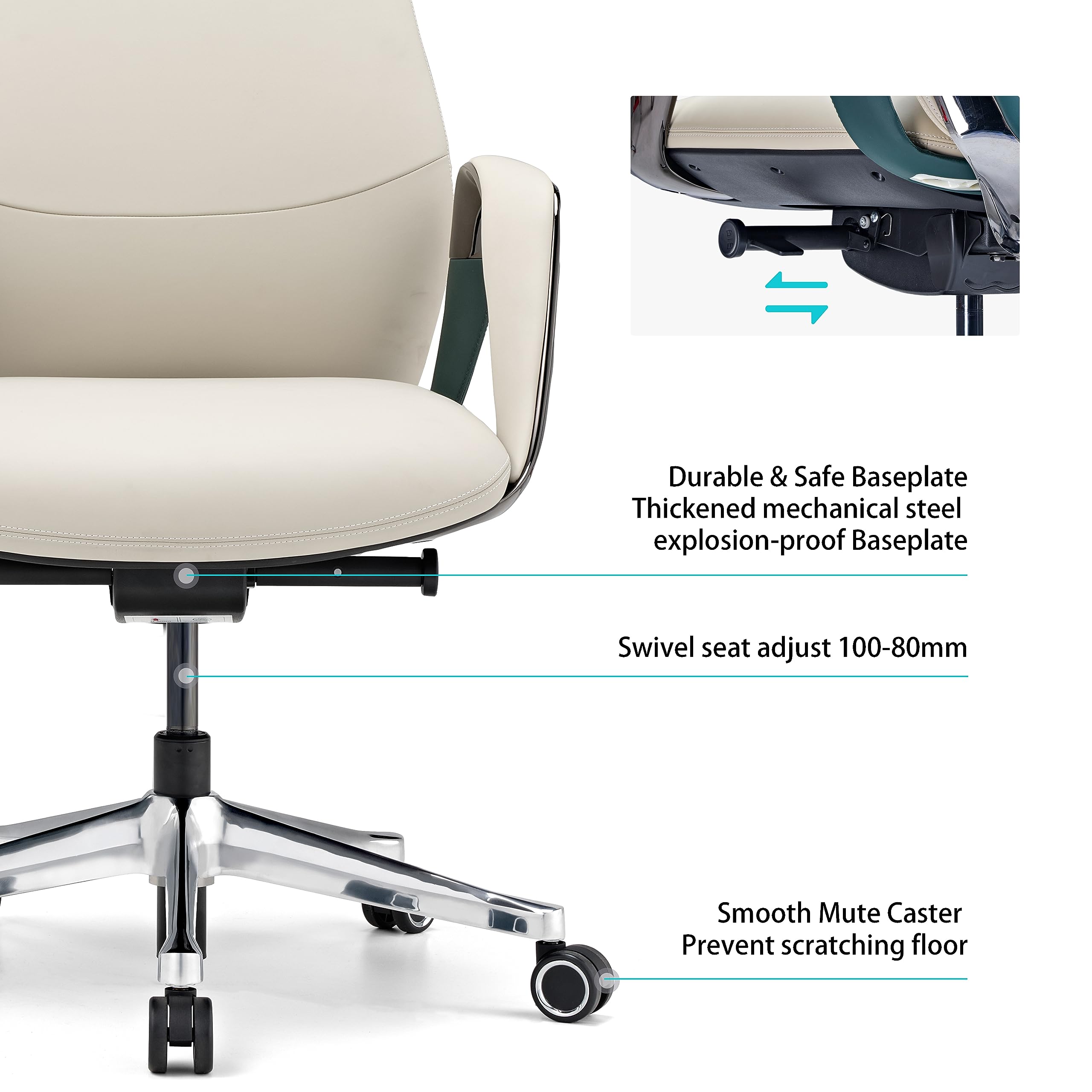 EUREKA ERGONOMIC Genuine Leather Office Chair Ergonomic Executive Chair, Modern Office Chair Home Office Desk Chairs with Wheels, Luxury Office Chair High Back Office Chair with Arms & Aluminum Base