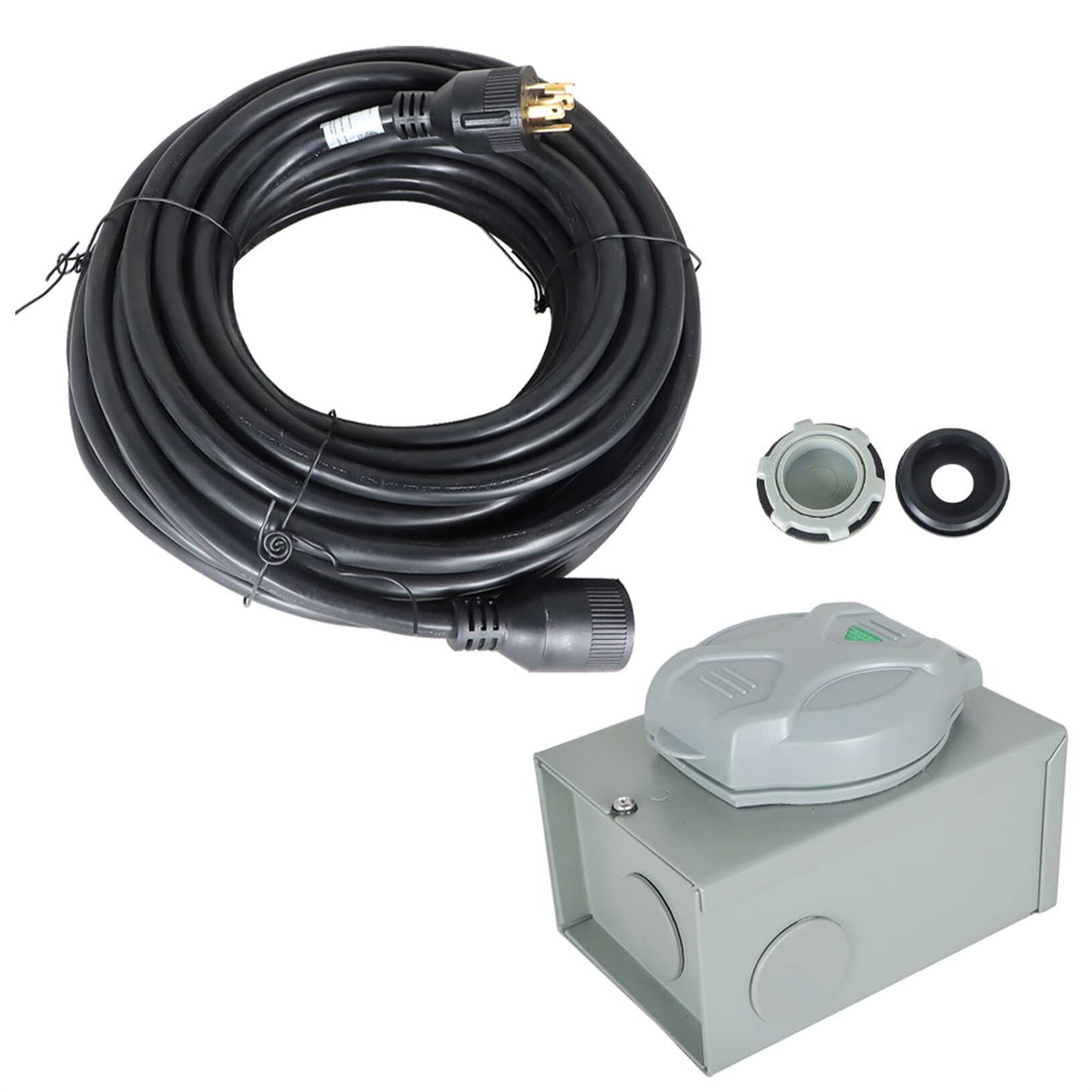 30 Amp Generator Cord 75FT and Pre-Drilled Power Inlet Box Kit, Nema L14 30p Generator Extension Cord with L14-30P to L14-30R Twist Lock Cord Plug 125/250 Volts