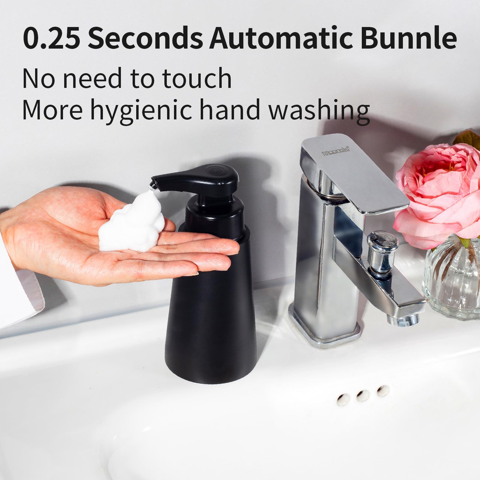 ZEBEYIMA Matte Black Stainless Steel Sensor soap Dispenser, Automatic Foam soap Dispenser, contactless Rechargeable soap Dispenser, Liquid soap Dispenser for Kitchen Bathroom (11oz/320ml)