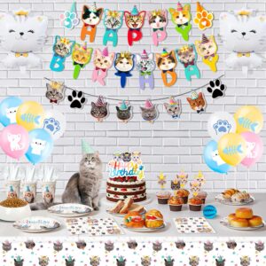 Cat Birthday Party Supplies,167pcs Cat Birthday Decorations&Cat Theme Tableware Set-Cat Party Plates Napkins etc Cat Themed Birthday Party Supplies