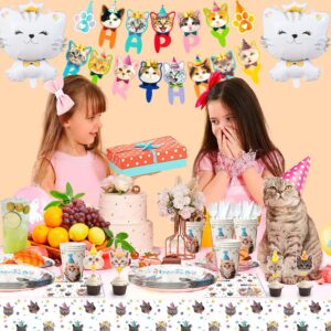 Cat Birthday Party Supplies,167pcs Cat Birthday Decorations&Cat Theme Tableware Set-Cat Party Plates Napkins etc Cat Themed Birthday Party Supplies