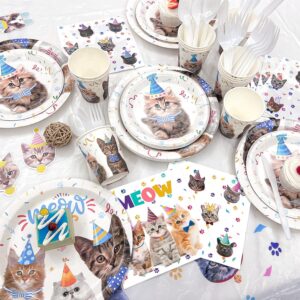 Cat Birthday Party Supplies,167pcs Cat Birthday Decorations&Cat Theme Tableware Set-Cat Party Plates Napkins etc Cat Themed Birthday Party Supplies